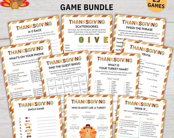 15 Thanksgiving Games Bundle, Printable Thanksgiving Party Games, Fall ...