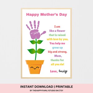 Printable Mother's Day Handprint Art, DIY Mom Craft Gift , Mothers Day ...