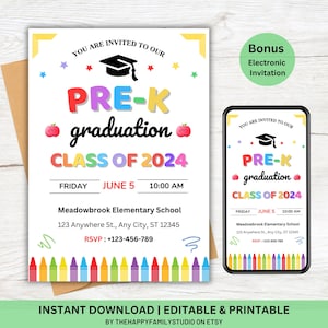 Editable Pre-k Graduation Invitation, Graduation Ceremony, Pre-k ...