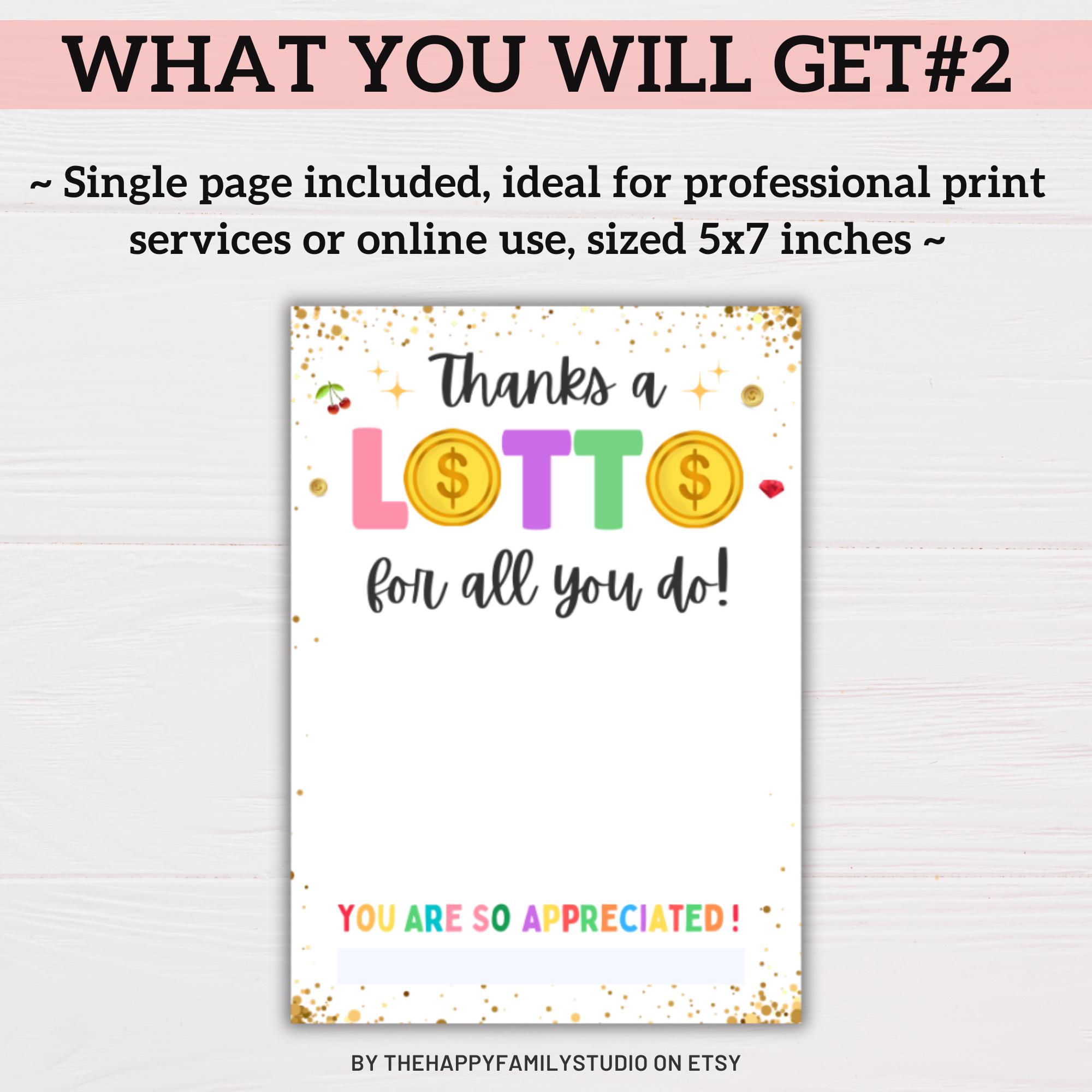 Lotto Gift Card Holder, Lotto Ticket Appreciation Favor Tag, Staff ...