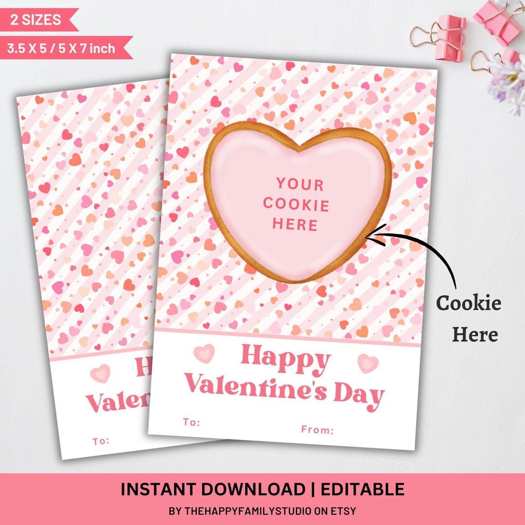 Printable Valentine's Day Mini Cookie Card, Editable Valentine Cookie ...