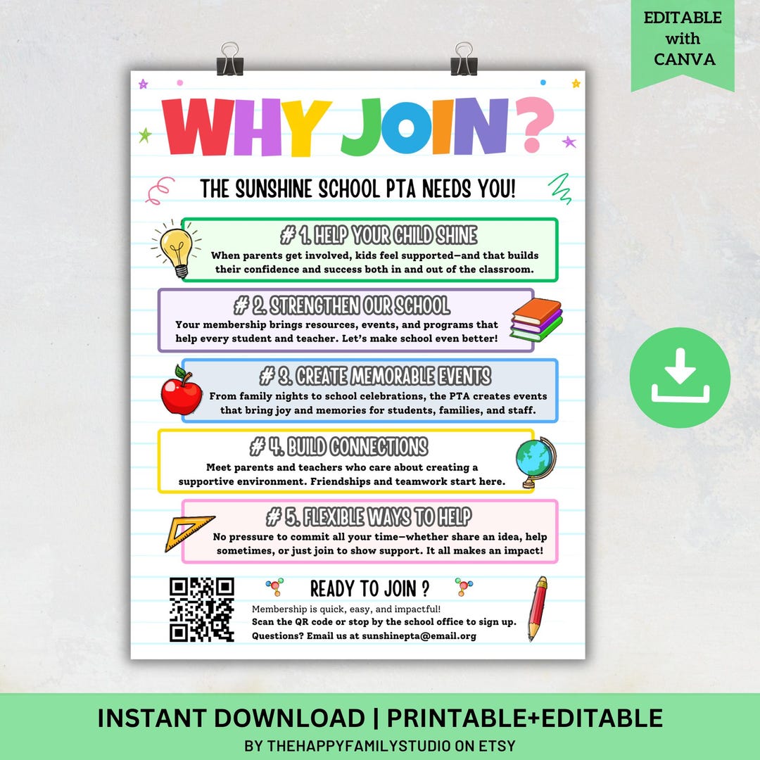 Editable PTO PTA Flyer Template: School Volunteer Recruitment (canva ...