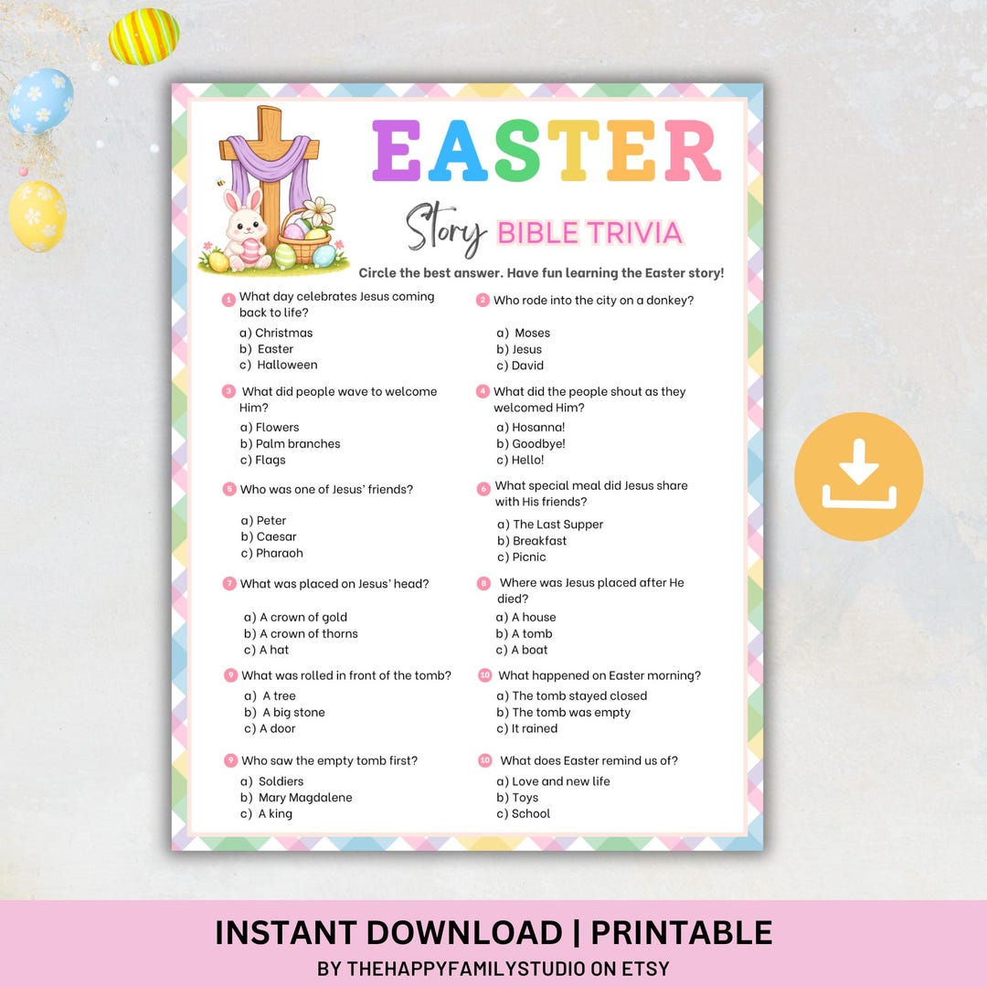 Easter Story Bible Trivia Questions for Kids, Christian Trivia Game, He ...