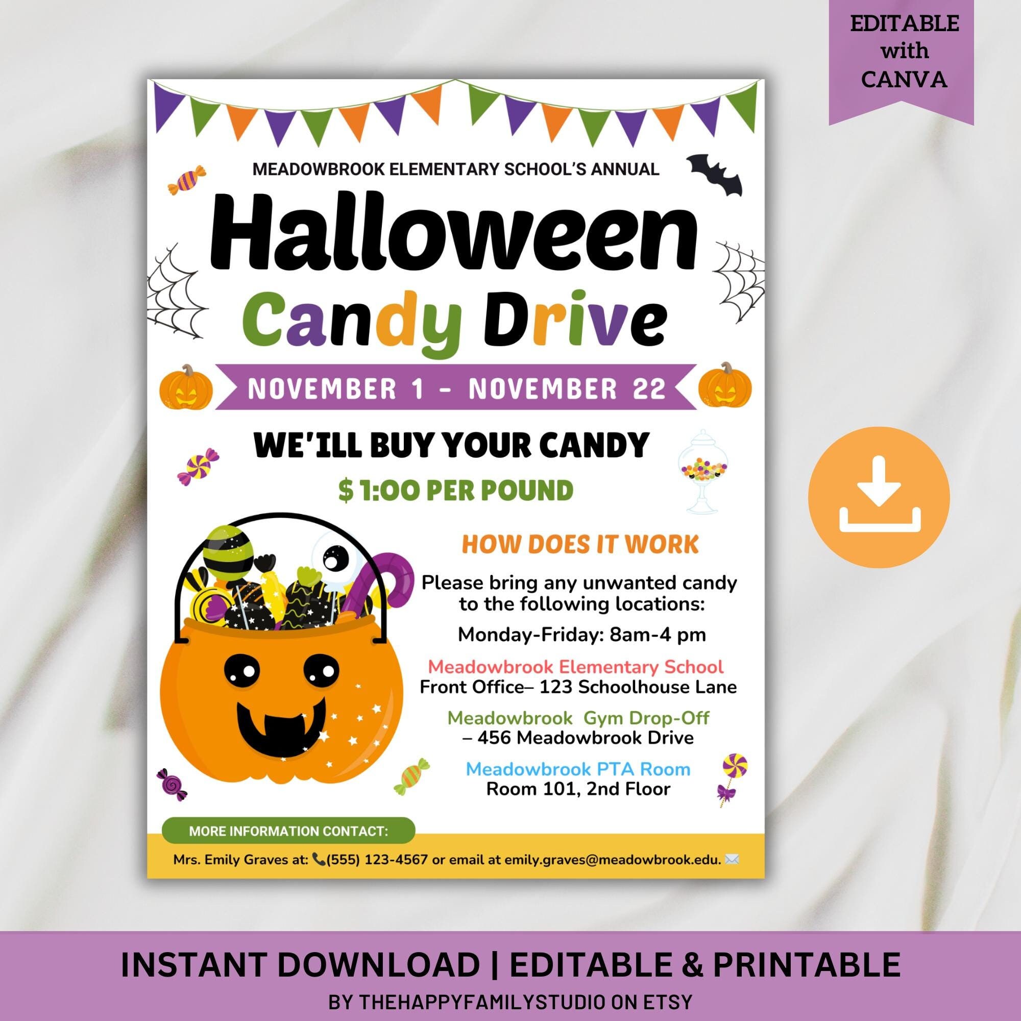 Halloween Candy Drive Flyer Template, Candy Donation Flyer, Halloween ...