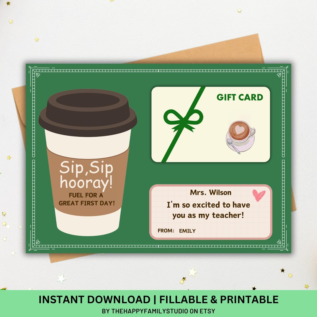 First Day of School Gift Card Holder, Sip Sip Hooray Coffee Gift Card ...