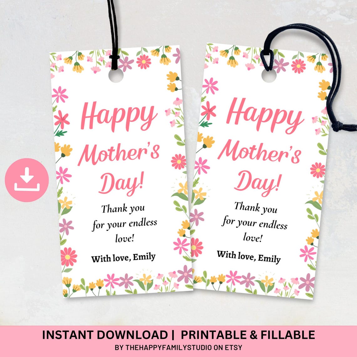 Happy Mother's Day Gift Tag, Mother Day Favor Tag, Floral Mother Day ...