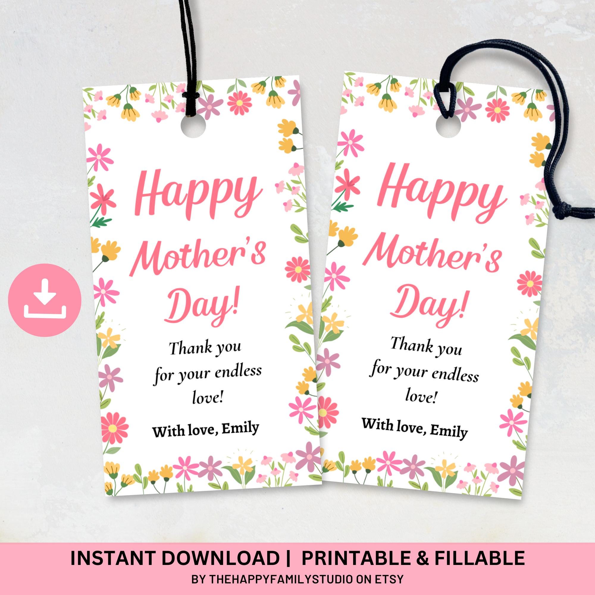 Happy Mother's Day Gift Tag, Mother Day Favor Tag, Floral Mother Day ...
