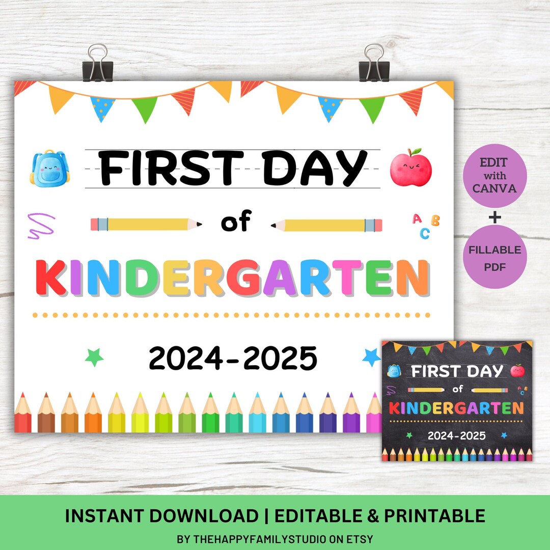 Editable 1st Day of Kindergarten Sign, Back to School Chalkboard Poster ...
