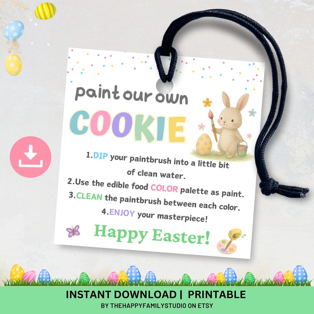 Printable Paint Your Own Easter Cookie Tag, Pyo Easter Egg Tags, PYO ...