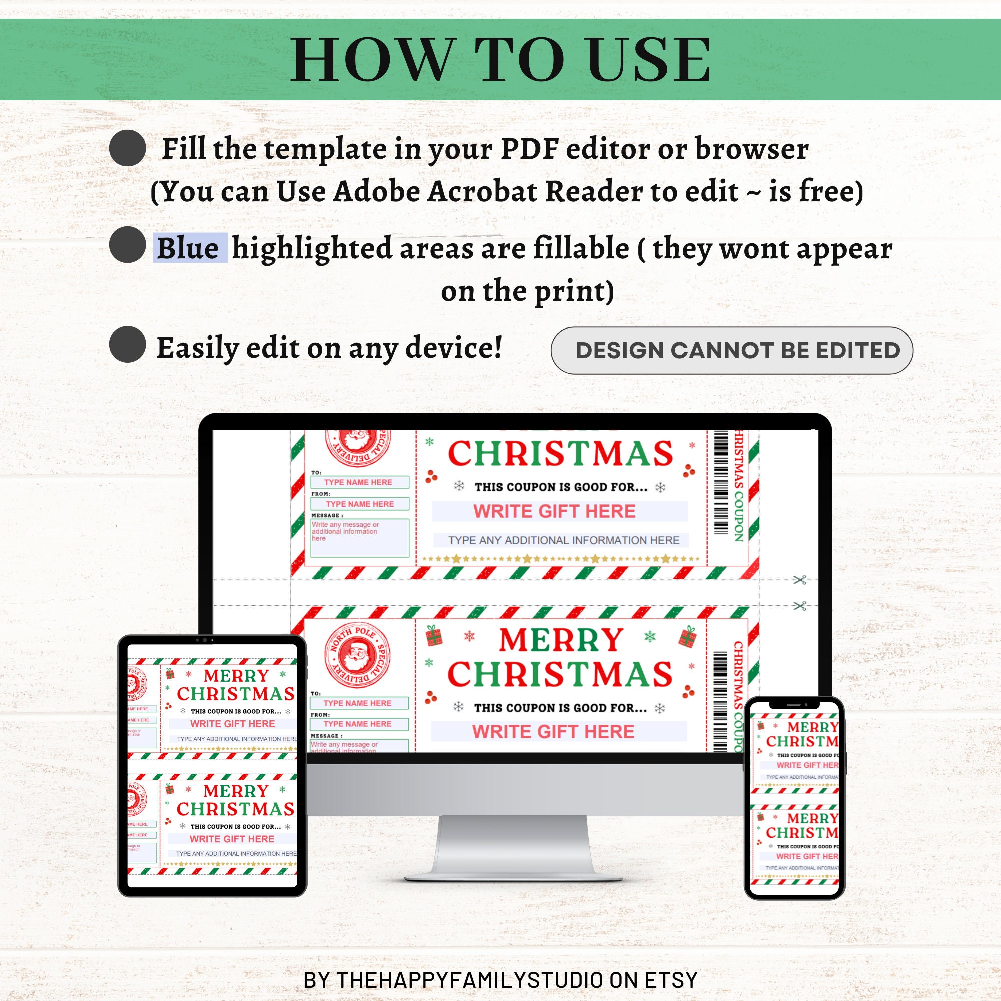 Editable Christmas Coupon, Printable Christmas Gift Certificate, Custom ...