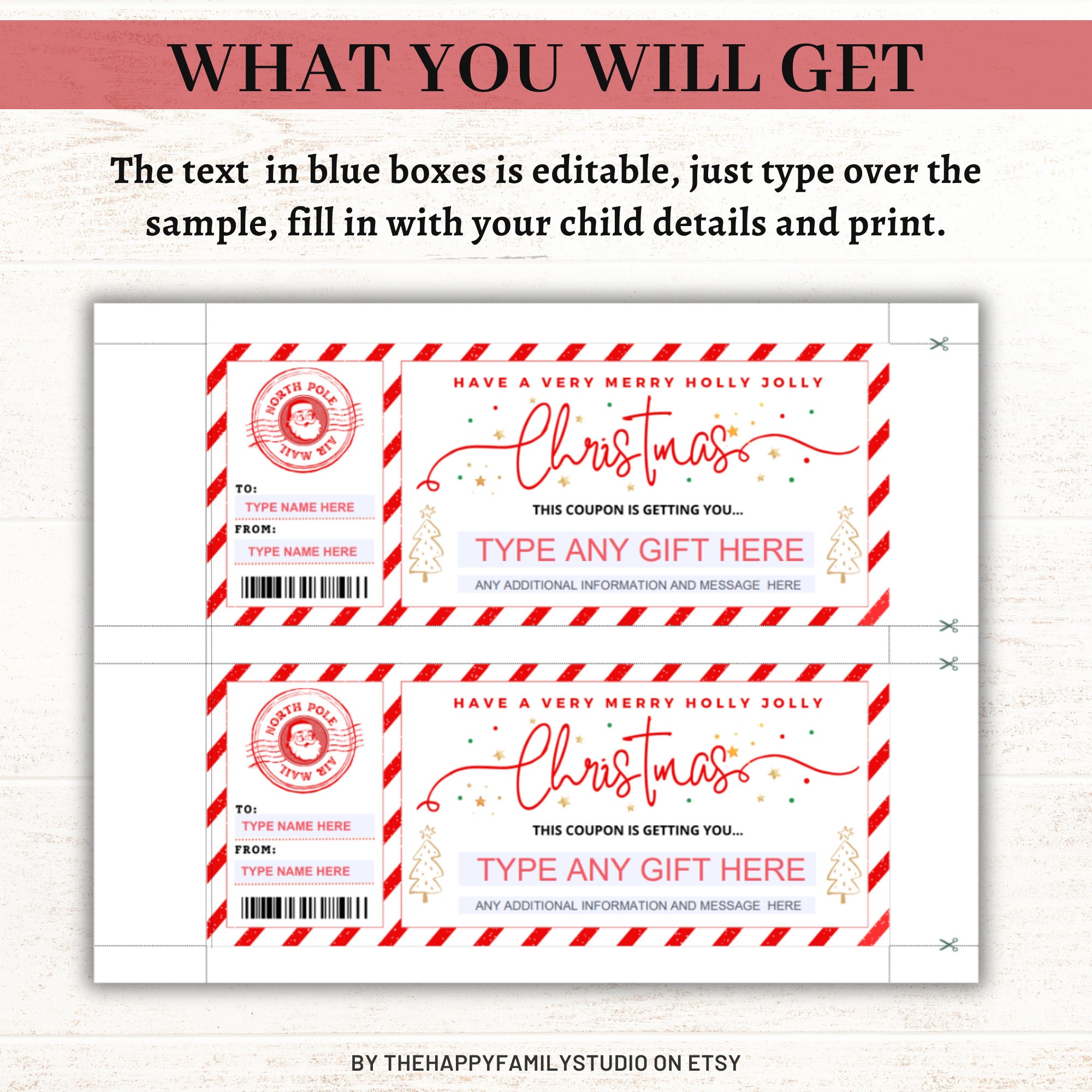Editable Christmas Coupon, Printable Christmas Gift Certificate, Custom ...