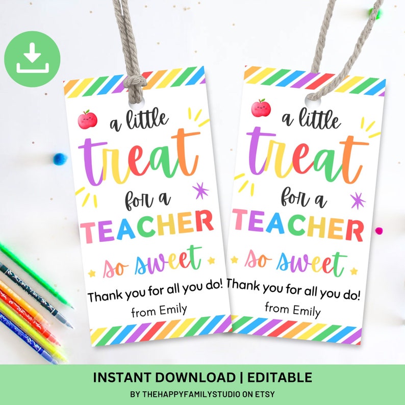 Printable Teacher Appreciation Gift Tag, Teacher Gifts Tag Label, Sweet ...