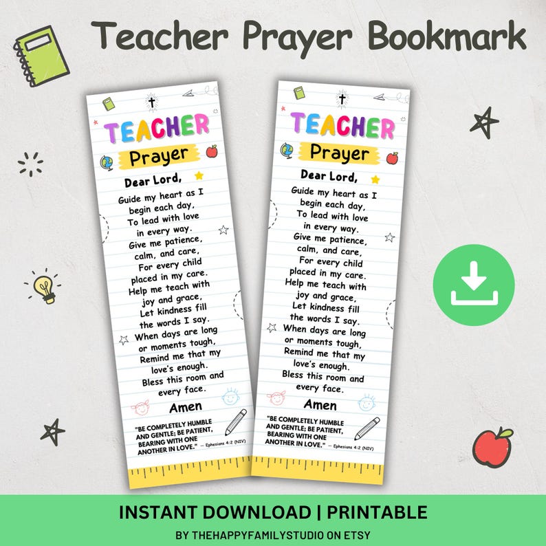 Teacher's Prayer Bookmark, First Day of Sunday School Year Prayer ...