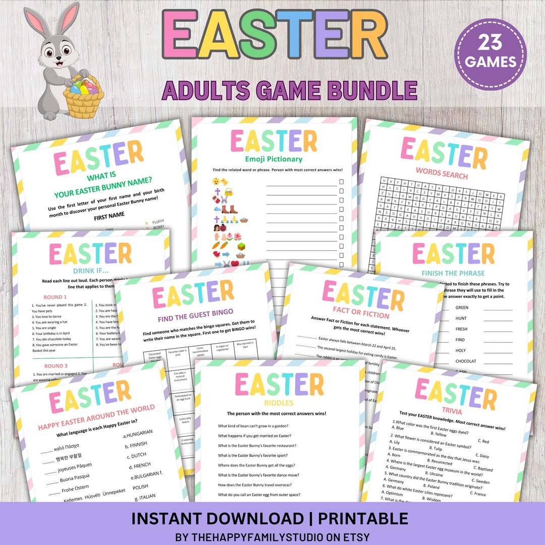 Printable Easter Games Bundle, Easter Party Games for Teens& Adults ...