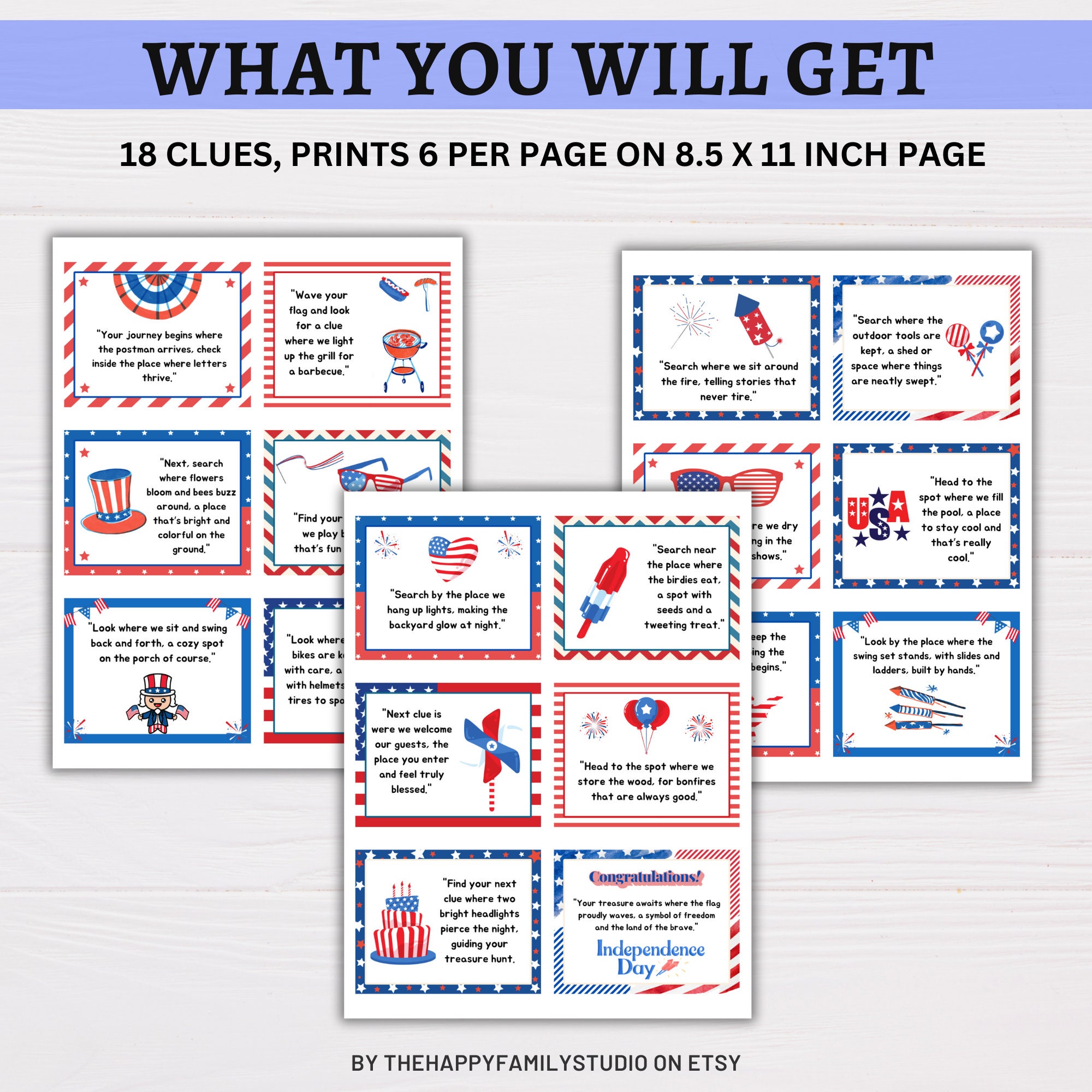 Outdoor Fourth of July Treasure Hunt Clues, Independence Day Scavenger ...