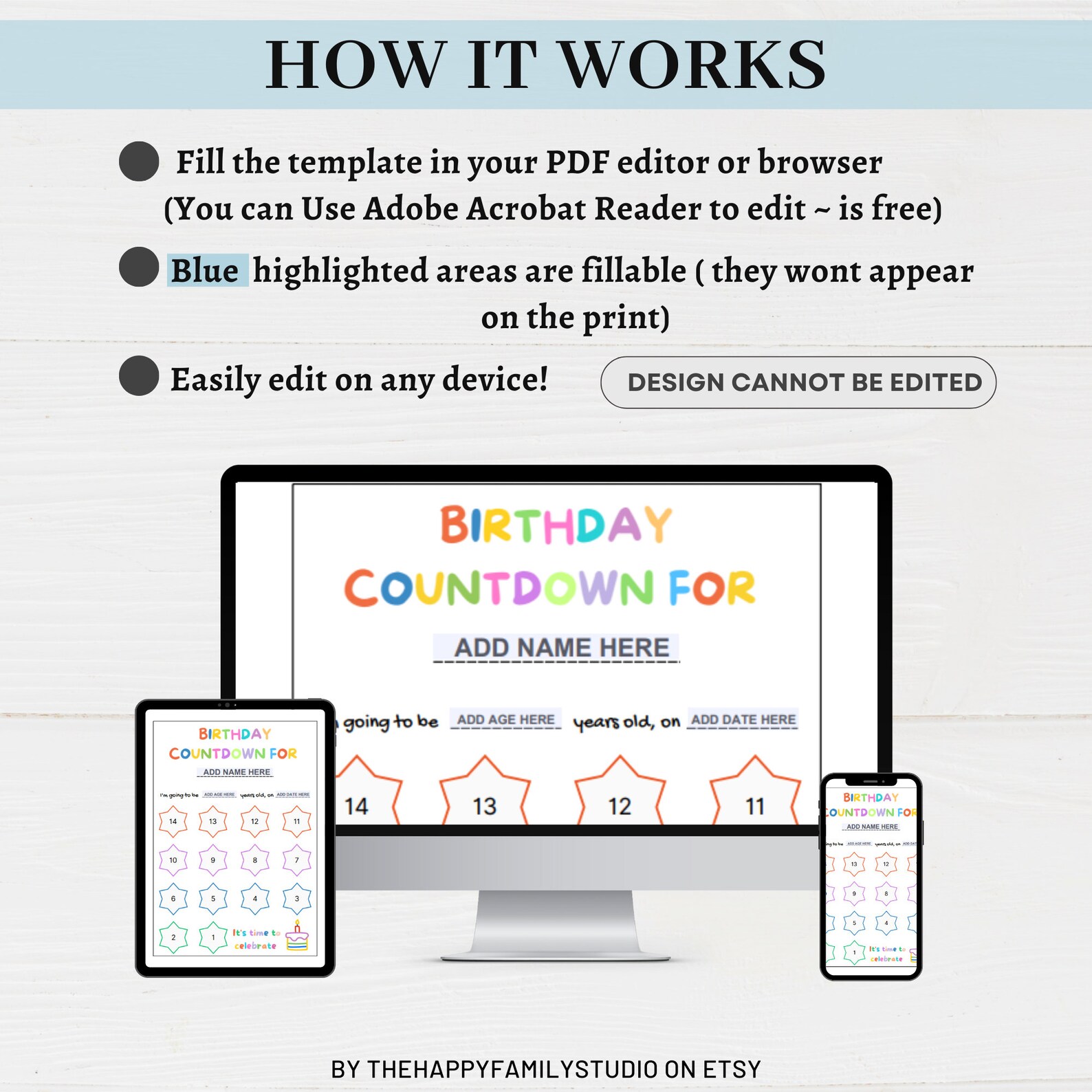 Countdown Calendar for Kids, Kids Birthday Countdown Calendar, Birthday ...