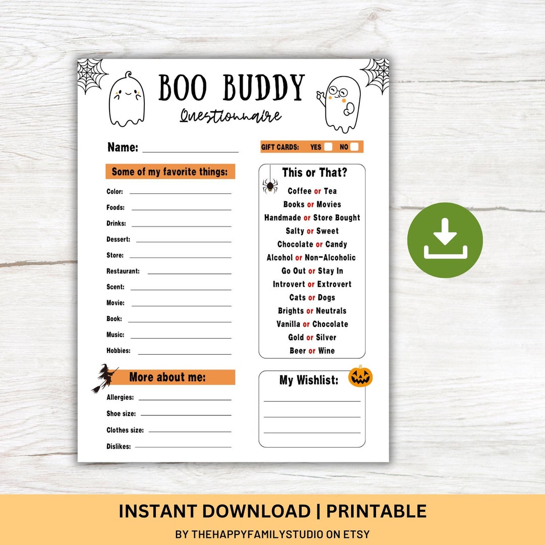 Halloween Boo Buddy Questionnaire, Gift Exchange Game, Boo Basket Gift ...