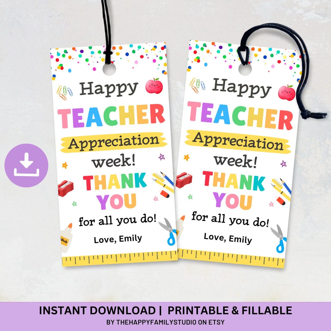 Teacher Appreciation Gift Tags: Apple School Treat (digital Download ...