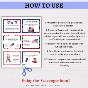 4th of July Indoor Scavenger Hunt Clue Cards, Fourth of July Treasure ...