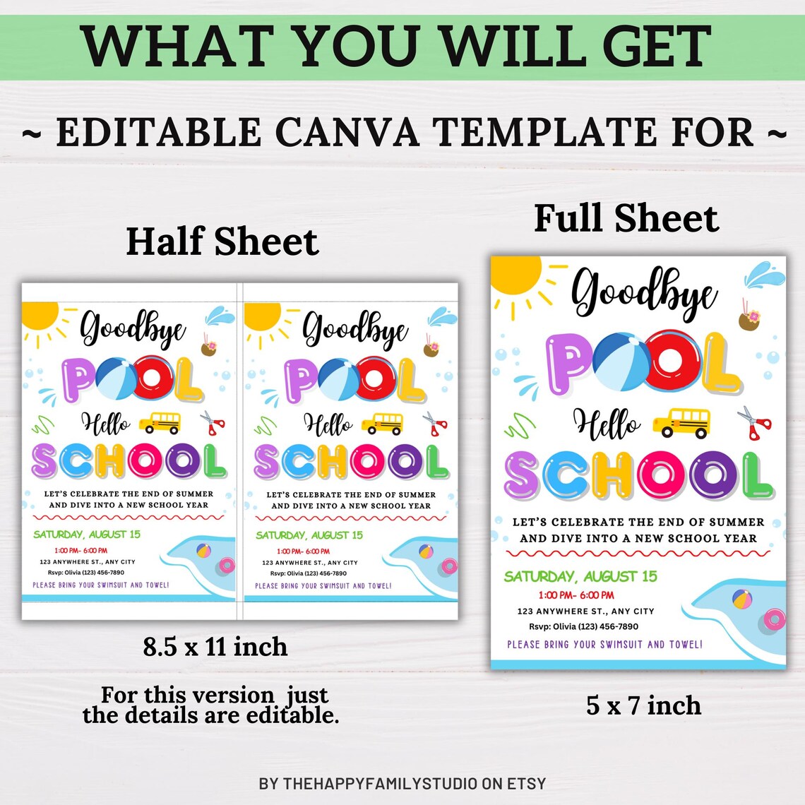 Editable Back to School Pool Party Invitation, Goodbye Pool Hello ...