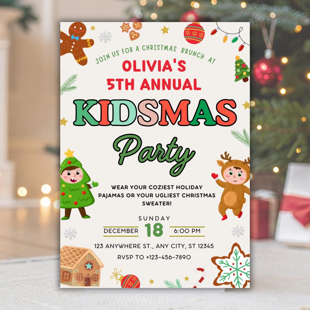 Kidsmas Christmas Invitation, Kids Holiday Party Invitation, Children's ...