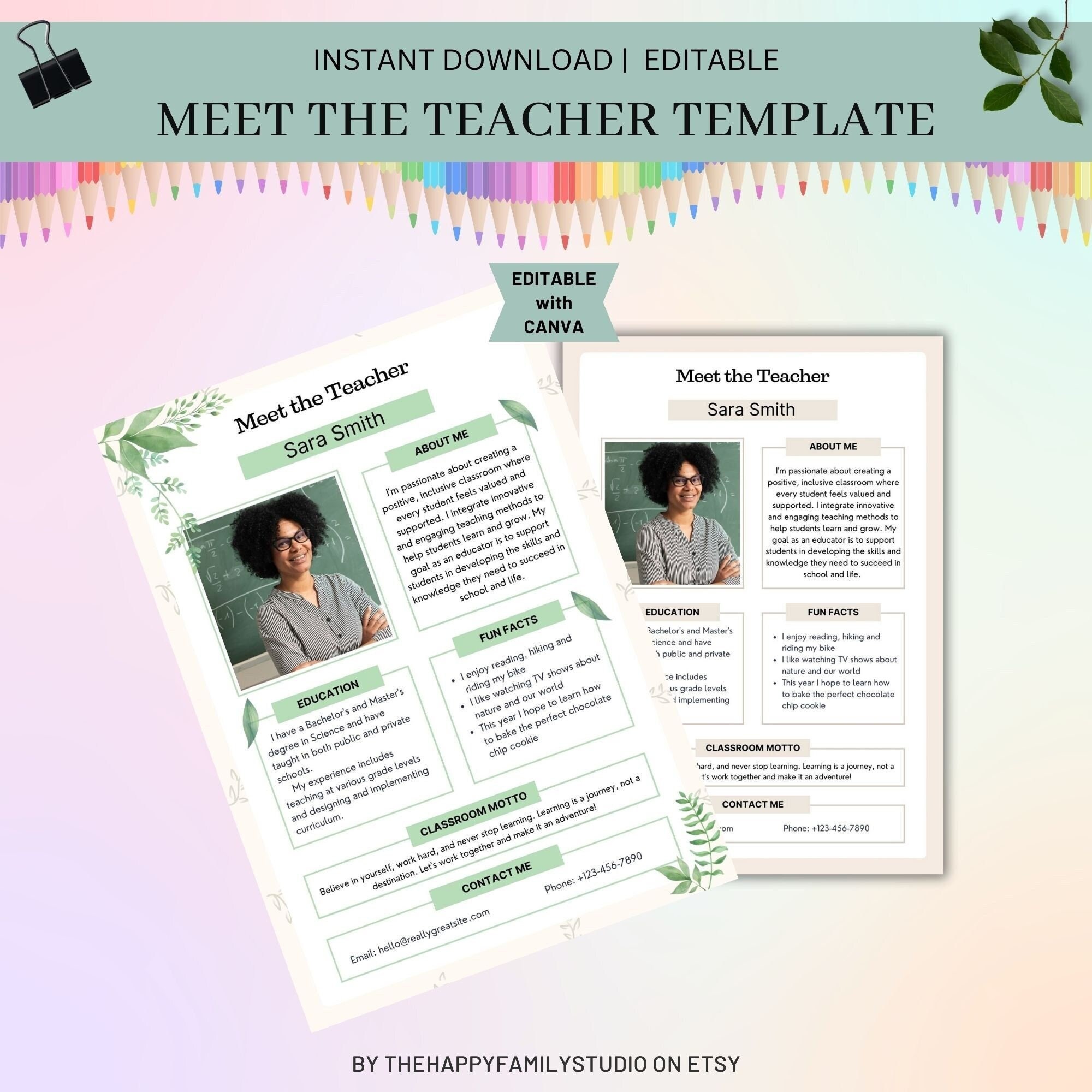 Meet the Teacher Editable Template Boho Green Meet the - Etsy