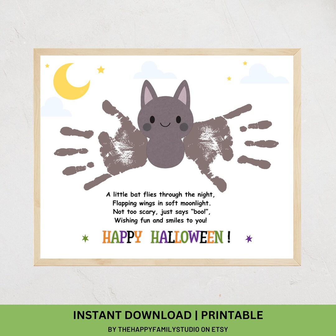 Halloween Handprint Art, Bat Handprint Craft, Halloween Footprint Craft ...