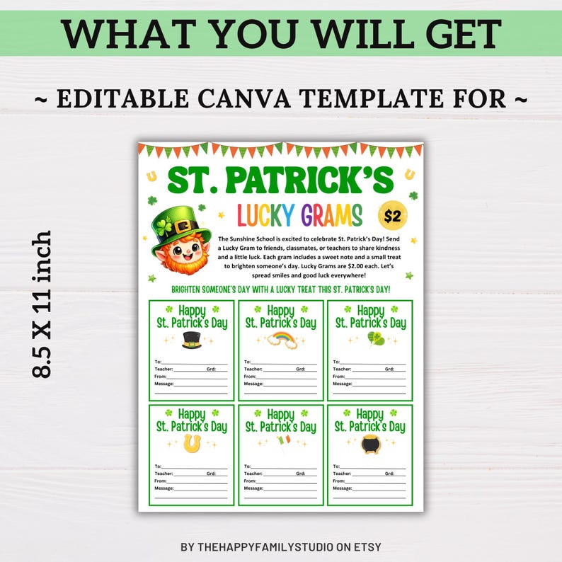 St. Patrick's Day Lucky Gram Flyer, PTO School Candy Gram Fundraiser ...