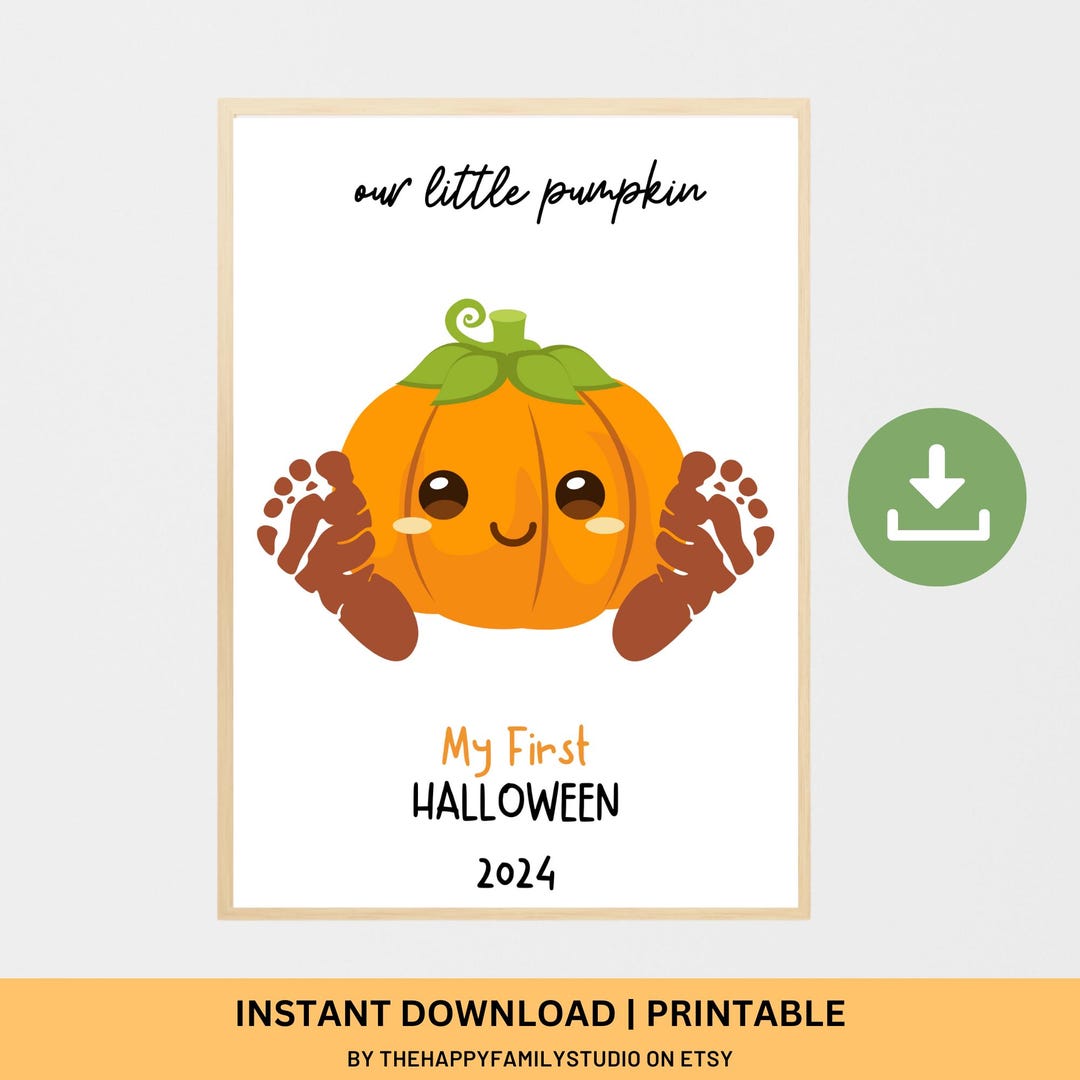 Halloween Footprint Art Printable, Pumpkin Footprint Craft, Pumpkin ...