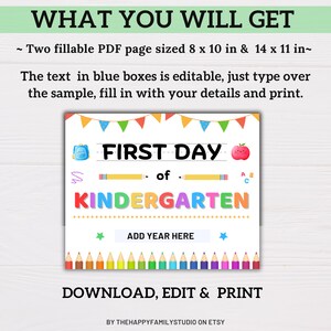 Editable 1st Day of Kindergarten Sign, Back to School Chalkboard Poster ...