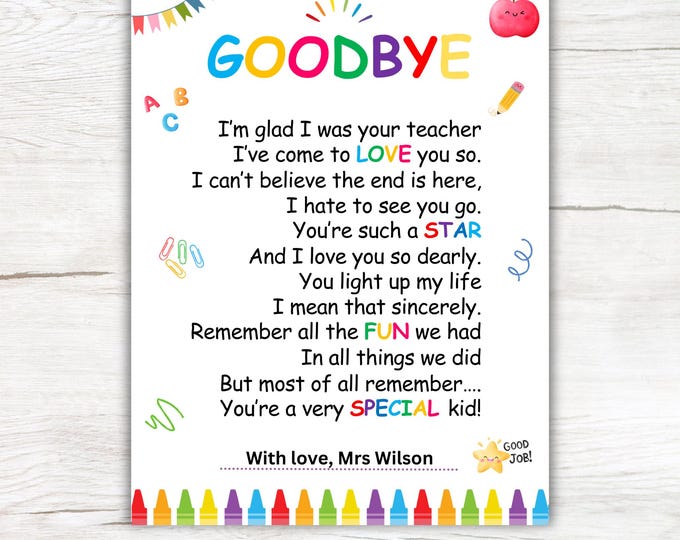 Teacher Goodbye Letter to Kids, Teacher End of School Letter Printable ...