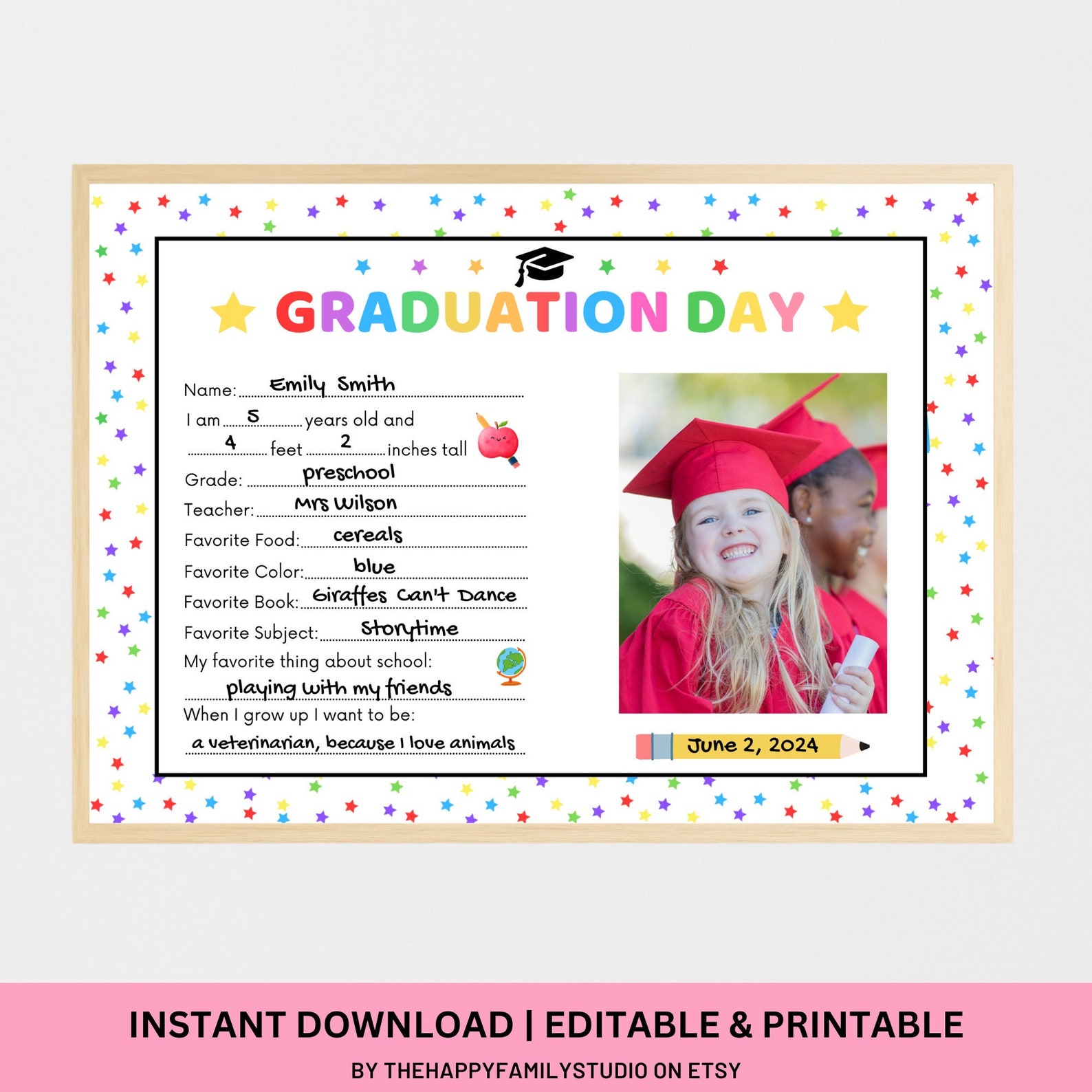 Kids Graduation Keepsake, End of School Questionnaire, Kindergarten ...