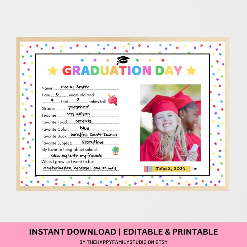 Kids Graduation Keepsake, End of School Questionnaire, Kindergarten ...