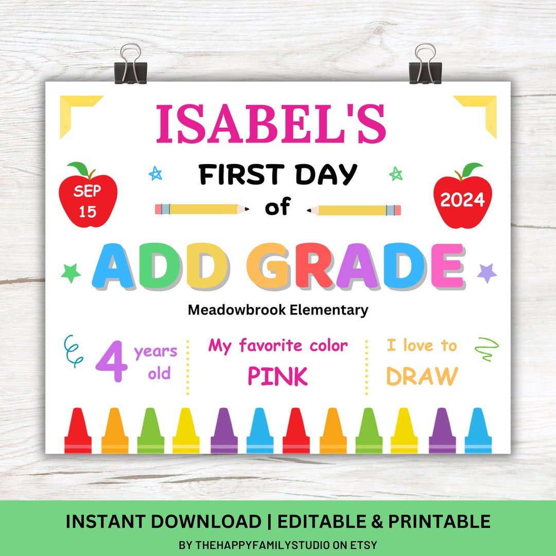 Editable First Day of School Sign, First Day of 1st-5th Grade Sign ...
