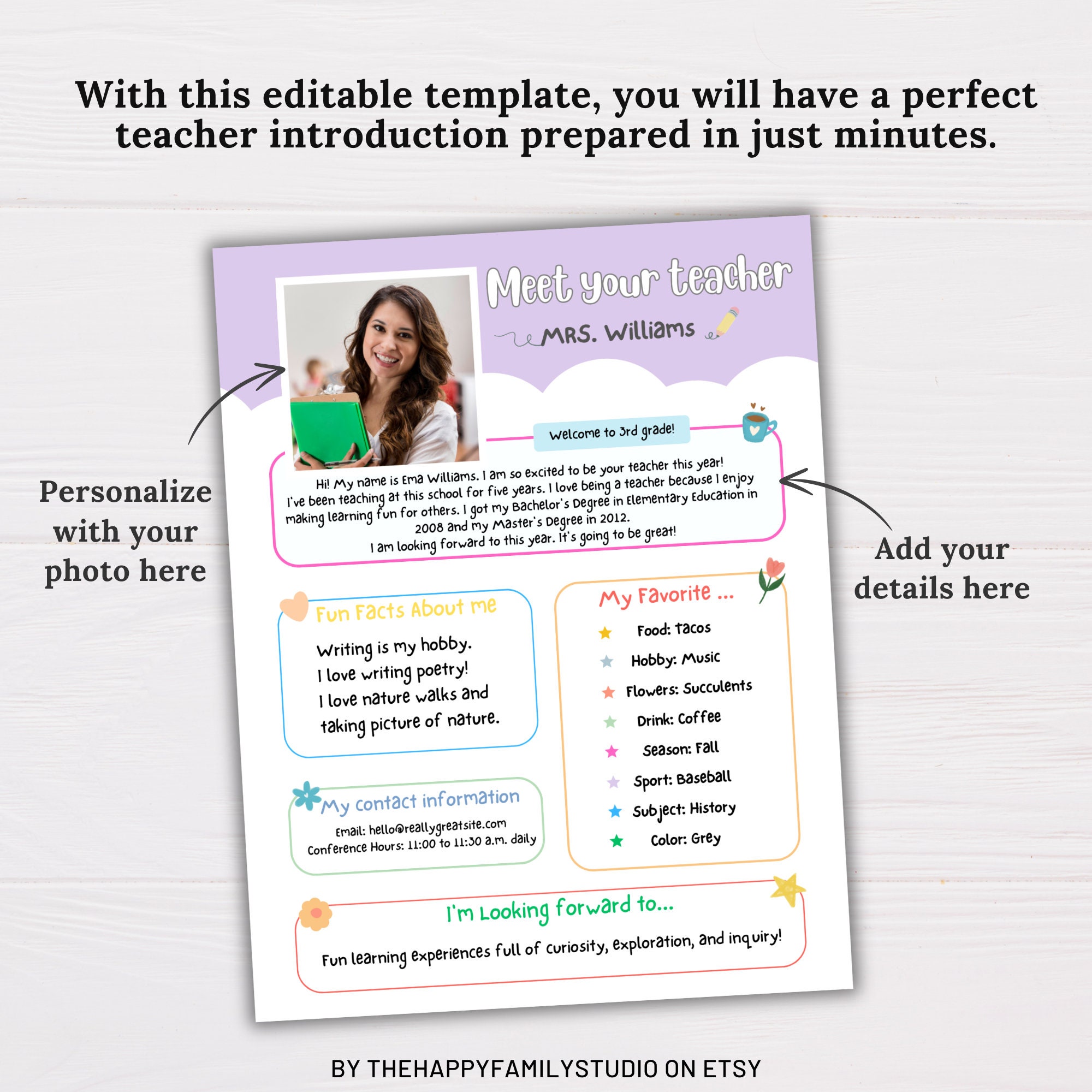 Meet the Teacher Template, Back to School Flyer, Teacher Introduction ...