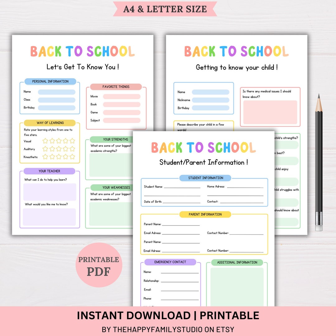 Back to School Questionnaire, Get to Know Your Child, Parent Survey ...