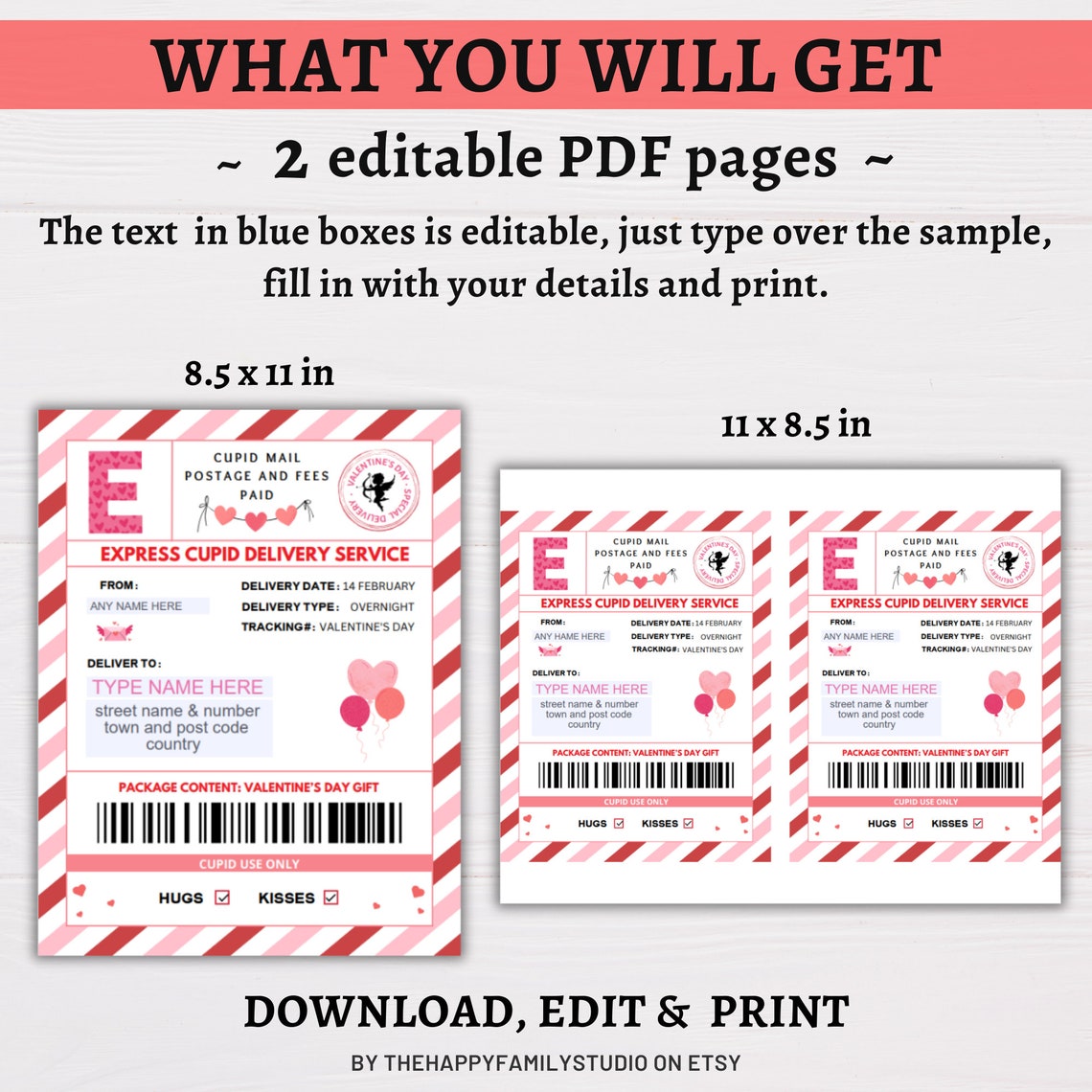 Valentine's Day Shipping Label Template, Personalized Valentine's Day ...