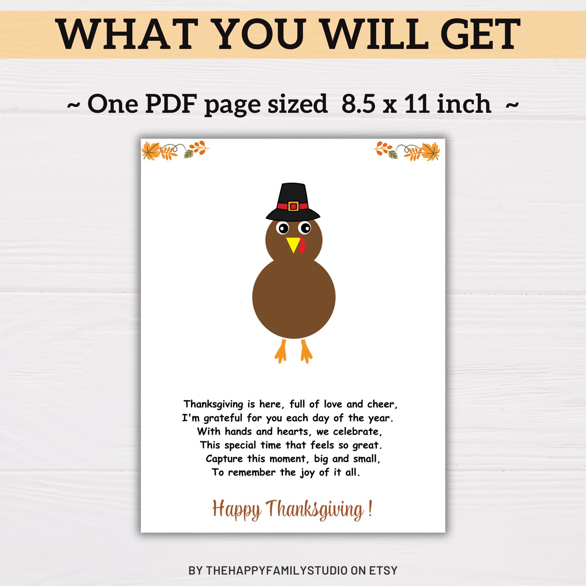 Turkey Handprint Art Printable, Thanksgiving Poem, Handprint Craft ...