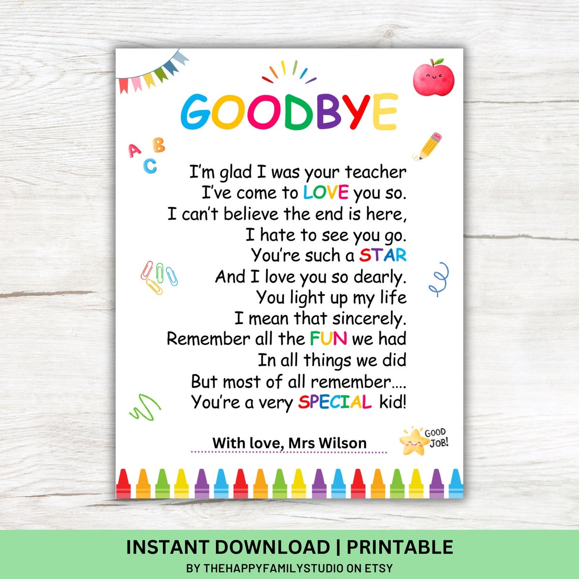 Printable End of School Year Letter for Students, Poem Gift From ...