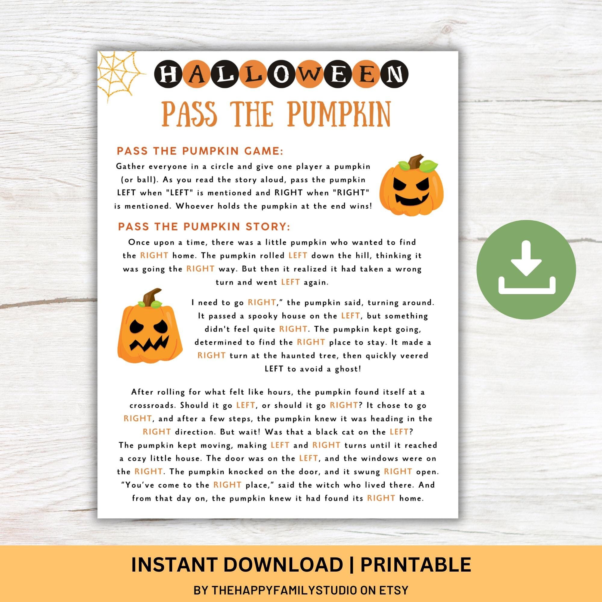 Pass the Pumpkin Game, Halloween Pass the Prize Game, Halloween Party ...