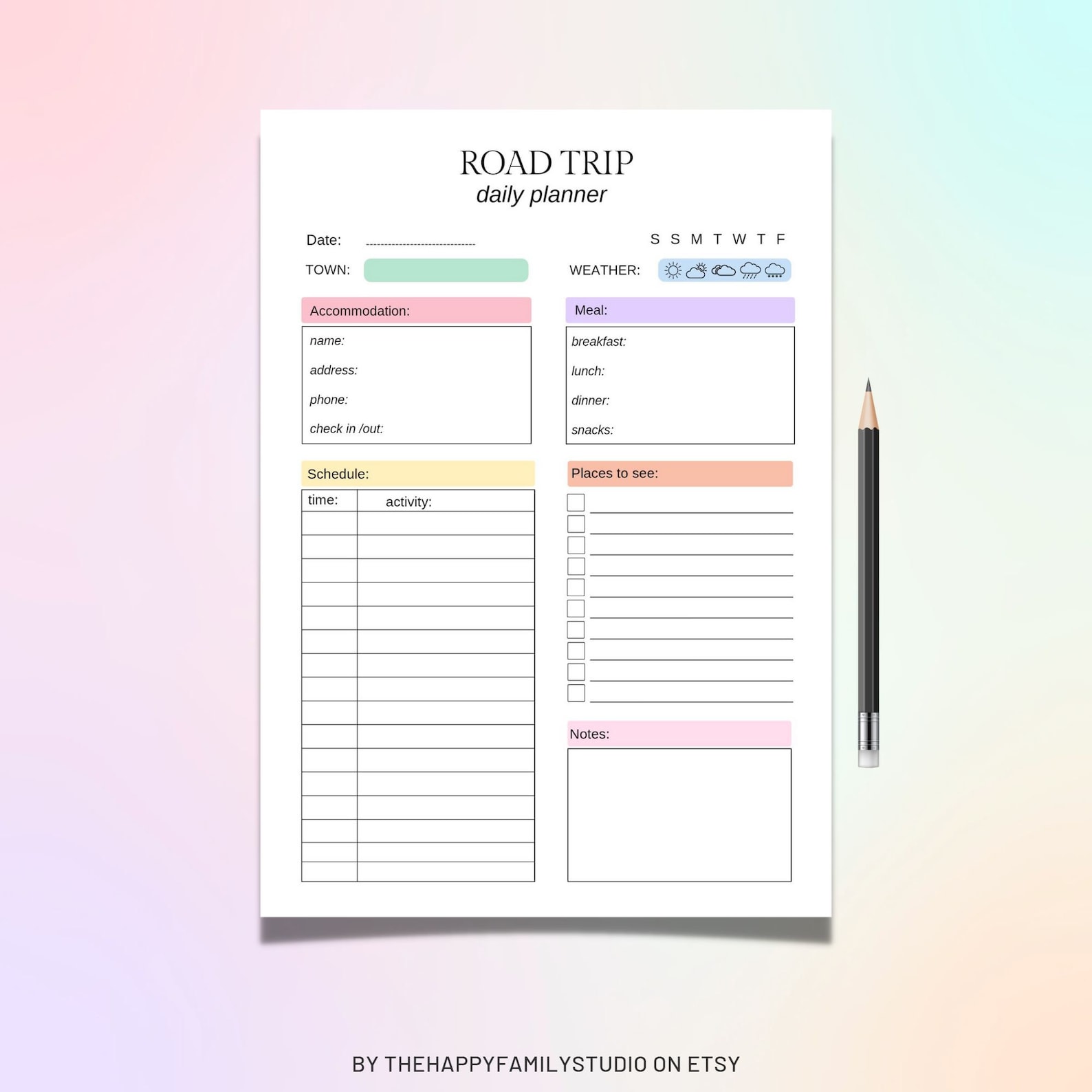 Daily Road Trip Planner Printable, Road Trip Itinerary, Family Road ...