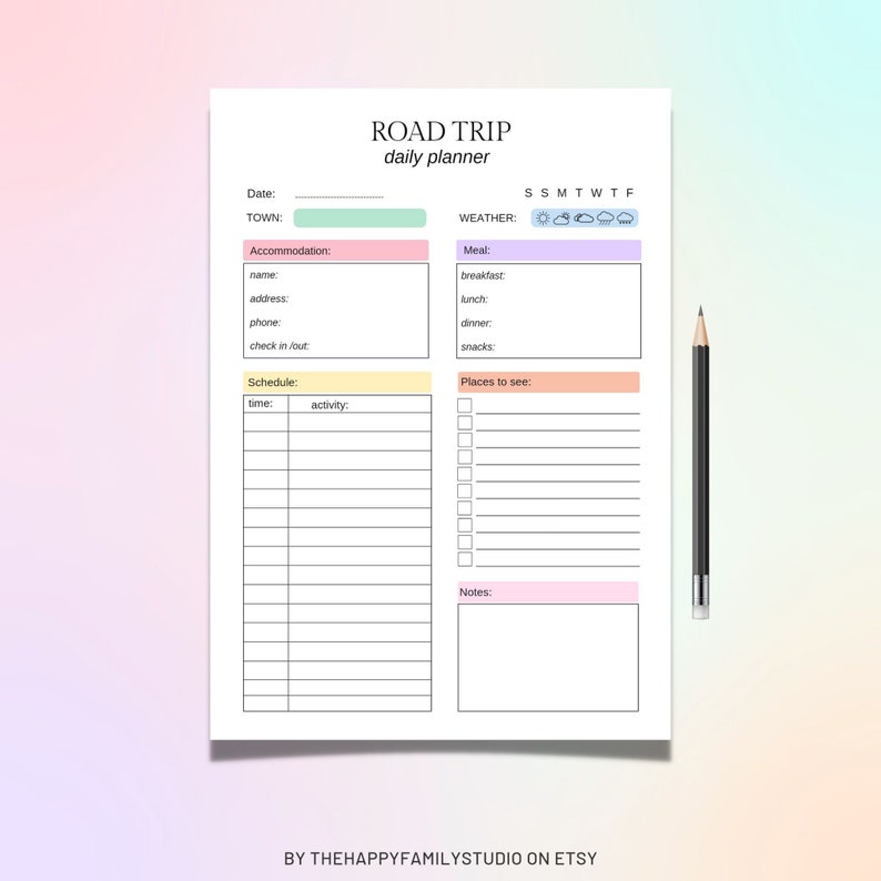 Daily Road Trip Planner Printable, Road Trip Itinerary, Family Road ...