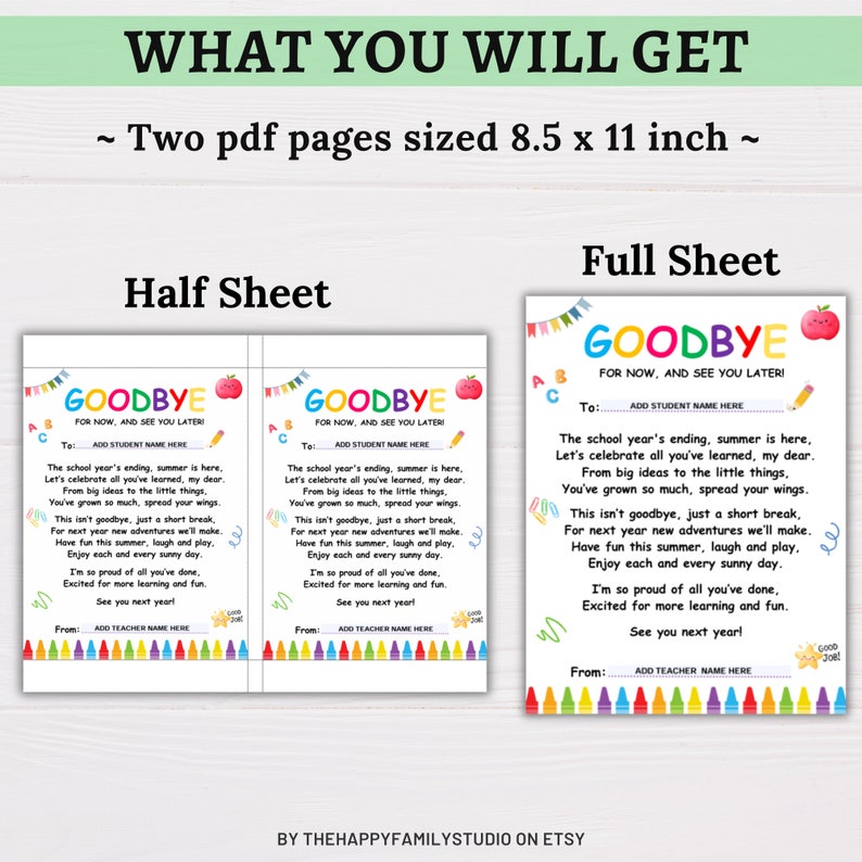 End of School Year Poem Gift From Teacher to Student, End of Year Gift ...