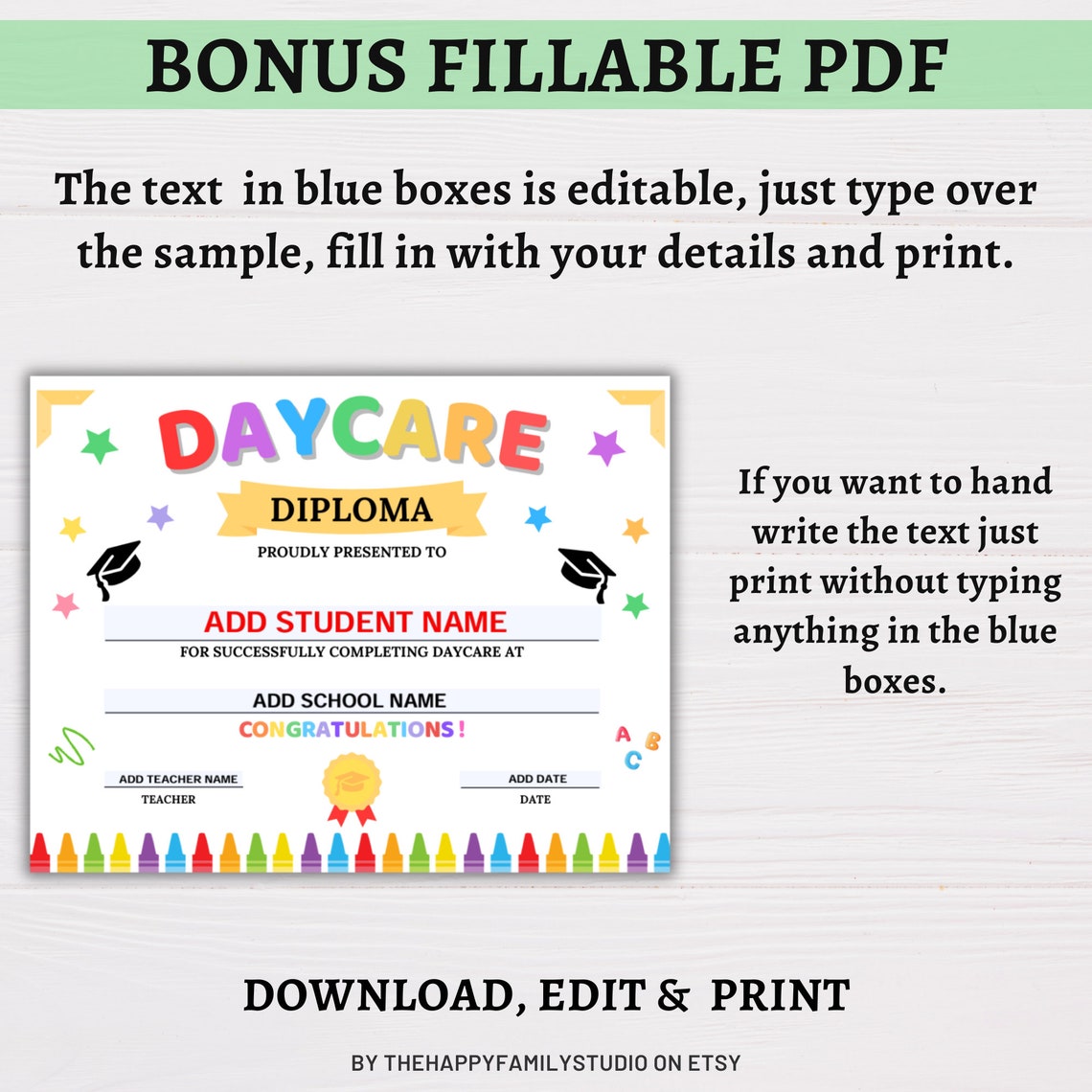 Editable Daycare Graduation Diploma, School Certificate Template, Last ...