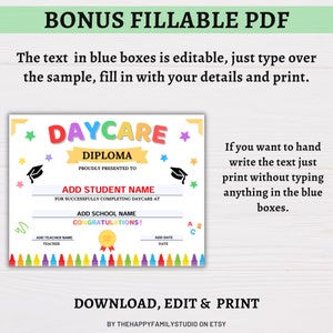 Editable Daycare Graduation Diploma, School Certificate Template, Last ...