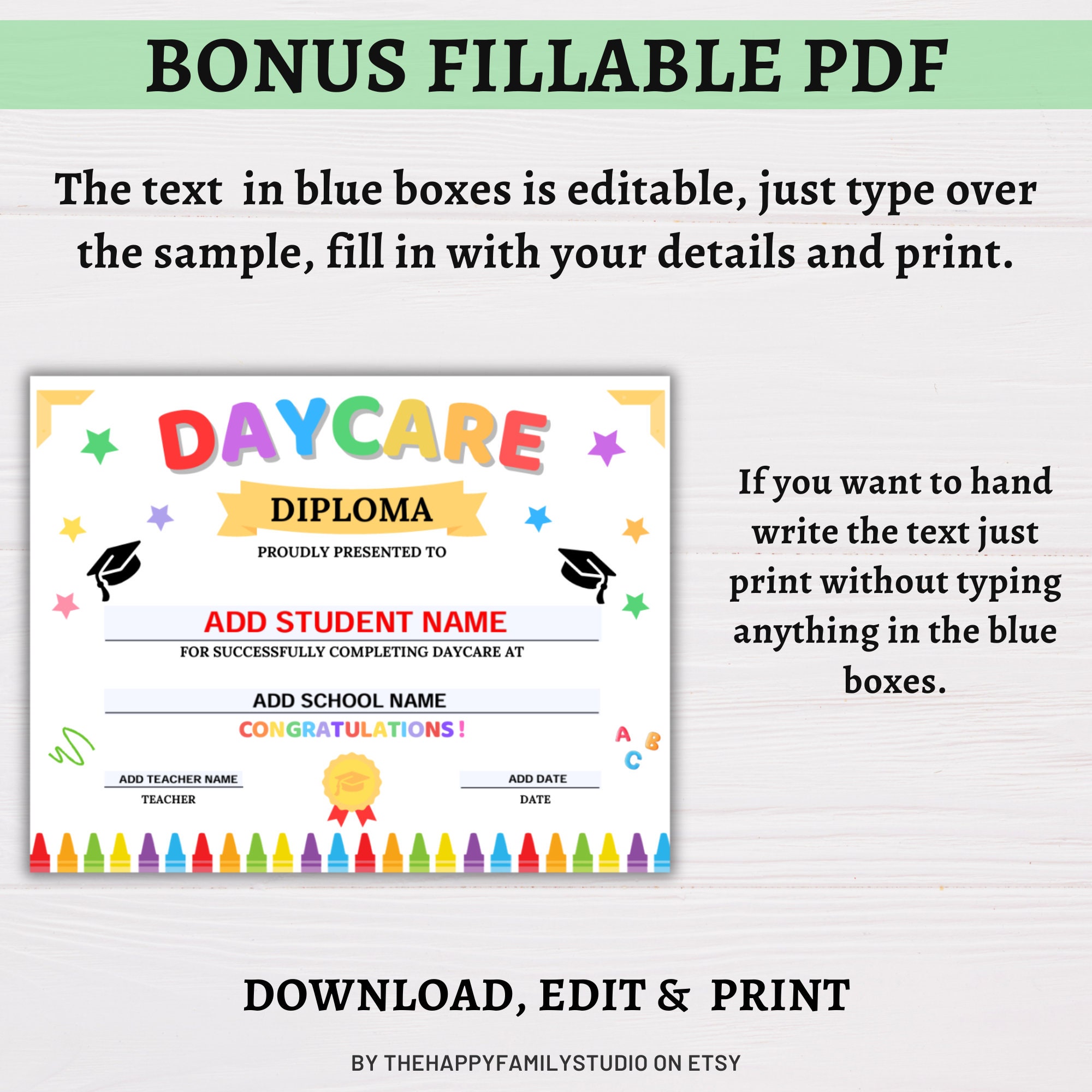 Editable Daycare Graduation Diploma, School Certificate Template, Last ...