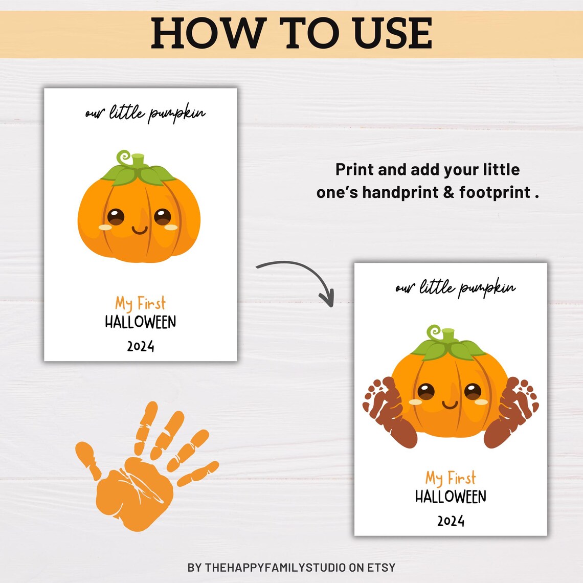 Halloween Footprint Art Printable, Pumpkin Footprint Craft, Pumpkin ...