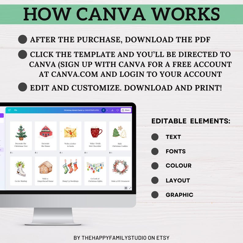 Editable Advent Calendar Activity Cards, Christmas Countdown, Kids ...