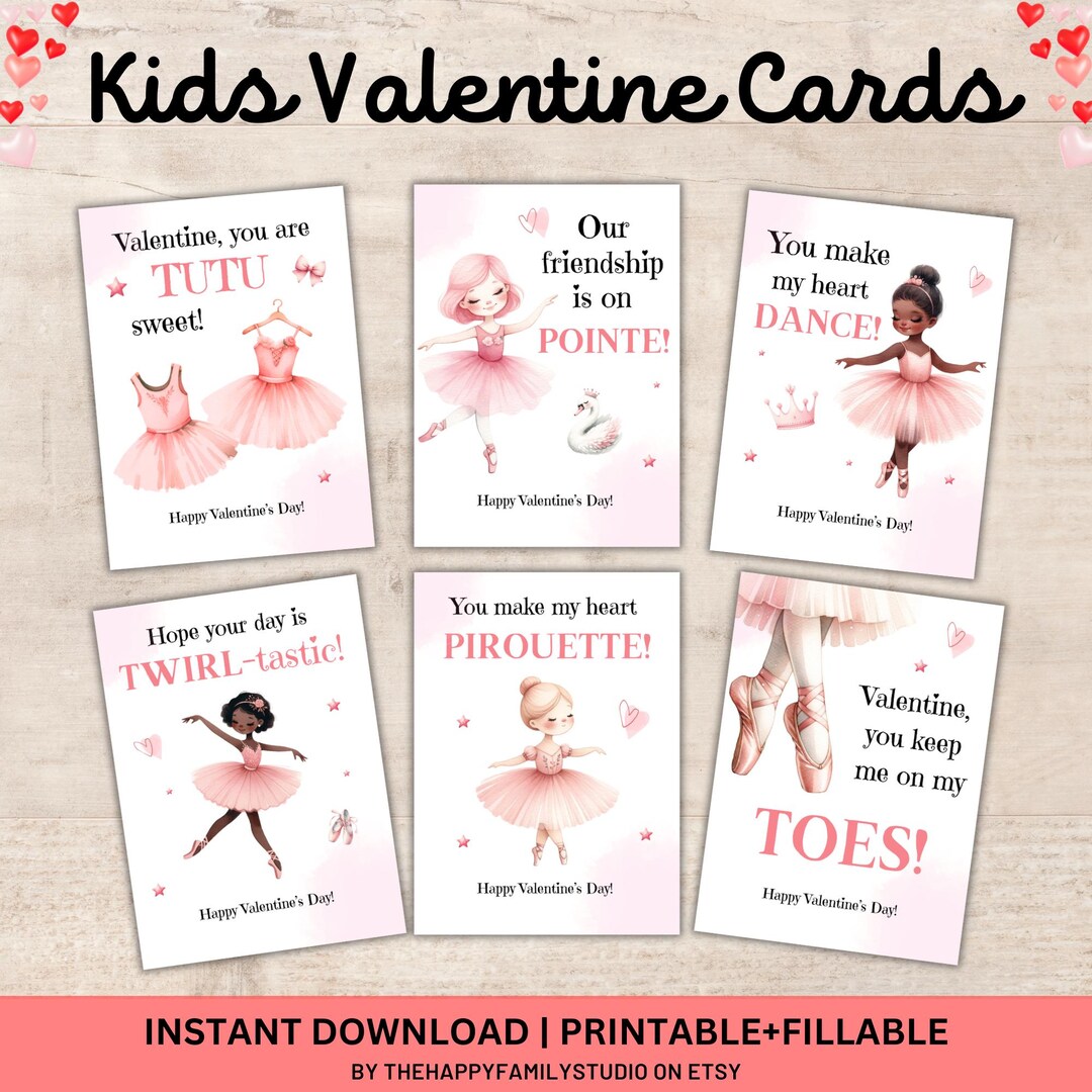 Ballerina Valentine's Day Cards, Printable Ballet Valentine Cards ...