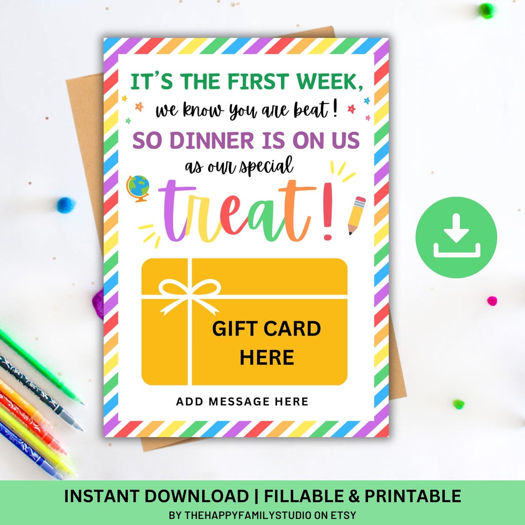 Back to School Gift Card Holder Printable, First Day of School Teacher ...